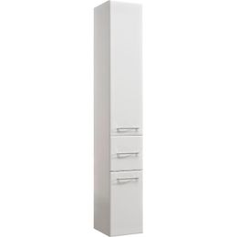 Hochschrank &raquo;Quickset 376 Badschrank 30 cm breit, 2 T&uuml;ren, 1 Schublade&laquo; Badezimmer-Hochschrank, Wei&szlig; Hochglanz, Griffe in Chrom gl&auml;nzend wei&szlig; 