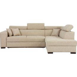 Home Affaire Ecksofa &raquo;Tulio L-Form&laquo; wahlweise mit Bettfunktion und Bettkasten, incl. 3 Zierkissen beige Struktur fein (100% Polyester);Struktur (100% 