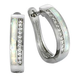 Vivance Damen Paar Creolen &raquo;925/- Sterling Silber rhodiniert synth. Opal&laquo; wei&szlig;