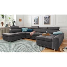 Sit & More sit&more Wohnlandschaft &raquo;Riva U-Form&laquo; wahlweise mit Bettfunktion grau Struktur (100% Polyester);Flachgewebe (100% Polyester);Luxus-Microfaser (100% 