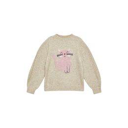 s.Oliver Junior M&auml;dchen s.Oliver Junior Strickpullover mit Katzen-Motiv beige 128/134