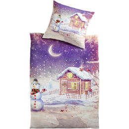Mesana Bettw&auml;sche &raquo;Schneemann&laquo; 2 Stk. aus Mikrofaser Pl&uuml;sch, Motiv Weihnachten, weich & kuschelig bunt Polyester, Obermaterial: 100% Polyester