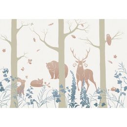 Komar Vliestapete &raquo;Digitaldruck Vlies - Forest Animals - Gr&ouml;&szlig;e 400 x 280 cm&laquo; bedruckt glatt Wohnzimmer, Schlafzimmer blau Vlies