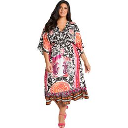 sheego loves miss goodlife Damen Druckkleid mit luftigen Halb&auml;rmeln ecru-schwarz-bedruckt Gr&ouml;&szlig;e 52