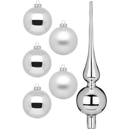 MAGIC by Inge Weihnachtsbaumkugel &raquo;Frosty Silver, Weihnachtsdeko, Christbaumschmuck&laquo; Christbaumkugeln aus Glas, 45 Kugeln &Oslash; ca. 4-6 cm, inkl. Spitze 