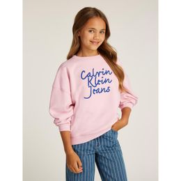 Calvin Klein Jeans Damen Sweatshirt &raquo;HANDW LOGO EMBR CN SWEATSHIRT&laquo;, f&uuml;r Kinder bis 16 Jahre mit Logostickerei pink 4 (104)