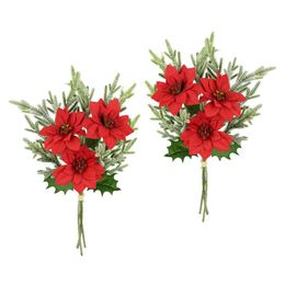 I.GE.A. Kunstblumenstrau&szlig; &raquo;Strau&szlig; Poinsettia/Tannenzweige&laquo; 2er Set Weihnachtsdeko Weihnachtsblume Str&auml;u&szlig;e Dekoblumen Christstern rot Polyester