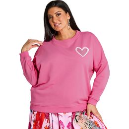 sheego loves miss goodlife Damen Sweatshirt mit Herz- und Statement-Print altrosa-ecru-bedruckt Gr&ouml;&szlig;e 52