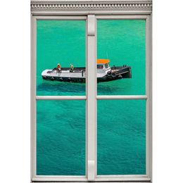 queence Wandsticker &raquo;Boot im Meer&laquo; Wandsticker, Wandbild, selbstklebend, 3D, Fenster blau