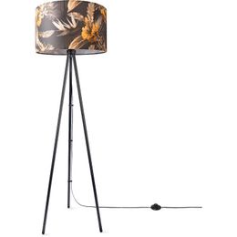 Paco Home Stehlampe &raquo;Trina Flower&laquo; E27 Standleuchte Dreibein Stativ Stoffschirm Rund Blumen Floral Modern schwarz
