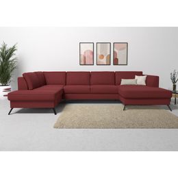 Sit & More sit&more Wohnlandschaft &raquo;Olsen U-Form&laquo; inklusive Sitztiefenverstellung, wahlweise mit Bettfunktion, 15cm hoch rot 100% Polyester