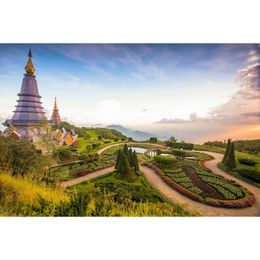 papermoon Fototapete &raquo;CHIANG MAI PAGODEN-THAILAND GARTEN WOLKE SONNE PANORAMA&laquo; bunt Vlies