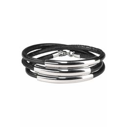 Firetti Damen Wickelarmband &raquo;schwarzes Armband zum Wickeln mit Naht und 3 Metallelementen&laquo; silber