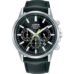 Lorus Herren Lorus Chronograph Quarzuhr, Armbanduhr, Herrenuhr, Lederarmband, Stoppfunktion, Tag schwarz