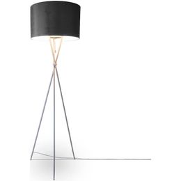 Paco Home Stehlampe &raquo;Kate uni Color&laquo; E27 Wohnzimmer Dreibein Standleuchte Velour H&ouml;he 177,5cm Filigran E27 grau