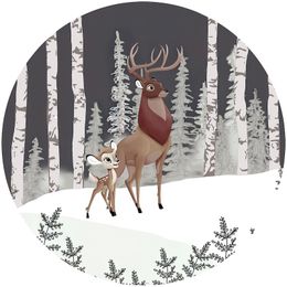 Komar Fototapete &raquo;Vlies selbstklebend - Bambi Great Prince - Gr&ouml;&szlig;e 125 x 125 cm&laquo; bedruckt glatt Kinderzimmer schwarz-wei&szlig; Vlies