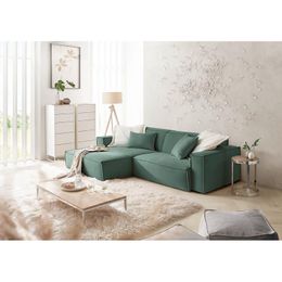 3C Candy Ecksofa &raquo;Matteo in elegant, kubischer Formensprache, bequem, L-Form&laquo; mit auff&auml;lliger Kedernaht, Feincord-Bezug, Lounge-Charakter gr&uuml;n 95% 