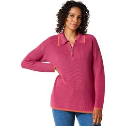 CREATION L PREMIUM Damen Polopullover in Feinripp-Struktur fuchsia Gr&ouml;&szlig;e 46
