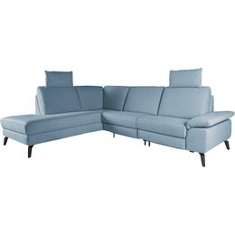 Alina Ecksofa inkl. Kopfst&uuml;tzen, wahlweise mit Relaxfunktion, Breite: 243 cm blau Struktur GBA (100% Polyester)