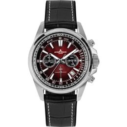 Jacques Lemans Herren Chronograph &raquo;Liverpool&laquo; Quarzuhr, Armbanduhr, Herrenuhr, Lederarmband, analog, Tag rot