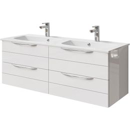 Waschtisch &raquo;Serie 6025 Mineralmarmor-Waschtisch mit Unterschrank, 132 cm breit&laquo; 2 Stk. tlg. Doppel-Waschplatz mit 4 Schubladen, h&auml;ngend, verschiedene 