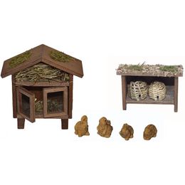 Krippen-Zubeh&ouml;r &raquo;Weihnachtsdeko&laquo; Hasenstall mit 4 Hasen und Bienenhaus beige Holzwerkstoff, Polyresin