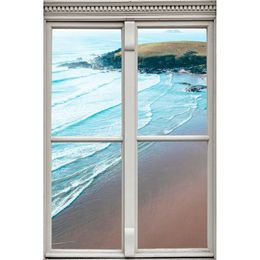 queence Wandsticker &raquo;Strand&laquo; Wandsticker, Wandbild, selbstklebend, 3D, Fenster blau