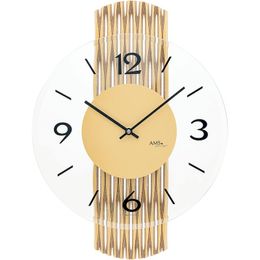 AMS Unisex AMS Wanduhr Made in Germany,Holz,Wohnzimmer,Esszimmer,K&uuml;che,Arbeitszimmer,Flur gold
