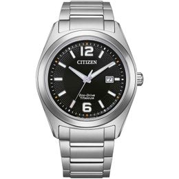 Citizen Damen Solaruhr Armbanduhr, Herrenuhr, Titan, Datum silber