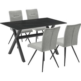 OTTO home Essgruppe &raquo;Arye&laquo; Set, 140 cm Esstisch + 4 St&uuml;hle, 5 Stk. tlg. Samt- oder Strukturstoffbezug, Metallgestell, Tischplatte Sinterstein FSC -