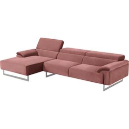 Egoitaliano Ecksofa &raquo;Malika, edel und bequem, Designsofa mit hochwertigen Bez&uuml;gen, L-Form&laquo; mit Recamiere, inkl. Kopfteilverstellung und chromfarbenen Metallf&uuml;&szlig;en 