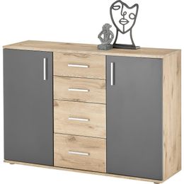 HBZ-MEBLE HBZ Kommode &raquo;BC-Drift-2, Sideboard Stellma&szlig; 120x84x35 cm&laquo; 1 Stk. tlg. Sideboard mit 2 T&uuml;ren, 4 Schubk&auml;sten, 2 Einlegeb&ouml;den braun Holzwerkstoff