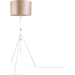 Paco Home Stehlampe &raquo;Naomi uni Color&laquo; E27 Wohnzimmer H&ouml;henverstellbar 121,5 bis 176,5 cm Zugschalter Velour wei&szlig;