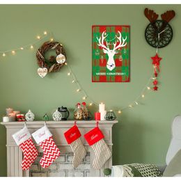 queence Metallbild &raquo;Merry Christmas Reindeer&laquo; Schriftzug Schriftz&uuml;ge Tiere Weihnachten Weihnachtsbaumkugeln 1 Stk. tlg. Stahlschilder gr&uuml;n Metall, 