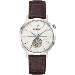 Bulova Herren Automatikuhr Armbanduhr, Herrenuhr, Mechanische Uhr, Lederarmband, analog braun
