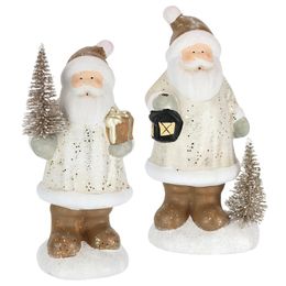 I.GE.A. Dekofigur &raquo;Nikolaus aus Keramik, 2er Set&laquo; Mit Baum Laterne Geschenk Figur Dekoration Weihnachtsdeko gold Keramik