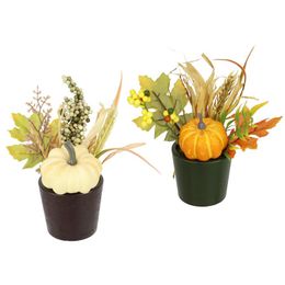 I.GE.A. Kunstblume &raquo;Gesteck K&uuml;rbis/Beeren&laquo; 2er Set im Topf Herbstlaub Dekoblume Herbst-Deko Herbstblume Gesteck beige Polyester