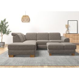 Home Affaire Ecksofa &raquo;Dundee L-Form&laquo; wahlweise mit Kopfteilverstellung und zus&auml;tzlich mit Bettfunktion grau Flachgewebe 100% Polyester