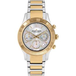 Jacques Lemans Damen Chronograph &raquo;Venice&laquo; Armbanduhr, Damenuhr, Edelstahlarmband, Stoppfunktion, Datum, Perlmutt gold