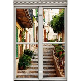 queence Wandsticker &raquo;Treppe am Haus&laquo; Wandsticker, Wandbild, selbstklebend, 3D, Fenster bunt