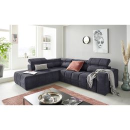 DOMO collection Ecksofa &raquo;Brandon L-Form, auch in Leder&laquo; inklusive Kopfteilverstellung, wahlweise mit Sitztiefenverstellung blau