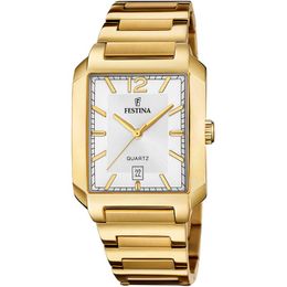 Festina Herren &raquo;On The Square&laquo; Armbanduhr, Herrenuhr, Damenuhr, Edelstahlarmband, Datum gold