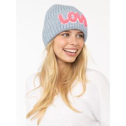 Zwillingsherz Damen Beanie &raquo;"Love Label"&laquo; mit LOVE-Schriftzug und Wollanteil blau