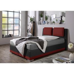 Maintal Boxspringbett verstellbare Kopfst&uuml;tze rot Strukturstoff-Bezug 100% Polyester;Kunstleder 100% PU;Bezug der Spiegelfl&auml;che Matratzendrell aus 100% 