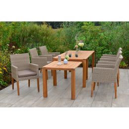 Merxx Garten-Essgruppe &raquo;Ranzano&laquo; Set, 13 Stk. tlg. 6 Sessel inkl. Sitzkissen, Ausziehtisch beige Aluminium, Kunststoff, Massivholz