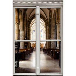 queence Wandsticker &raquo;Kirche&laquo; Wandsticker, Wandbild, selbstklebend, 3D, Fenster braun