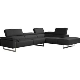 Egoitaliano Ecksofa &raquo;Malika, elegant und bequem, Designsofa, L-Form&laquo; mit Ottomane, inkl. Kopfteilverstellung und chromfarbenen Metallf&uuml;&szlig;en schwarz Leder &raquo;BULL&laquo; (