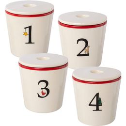 Creativ deco Kerzenhalter &raquo;Stabkerzenhalter f&uuml;r die Adventszeit, Weihnachtsdeko&laquo; Becher aus Keramik mit Cover 1 bis 4, H&ouml;he ca. 10 cm, Adventsleuchter