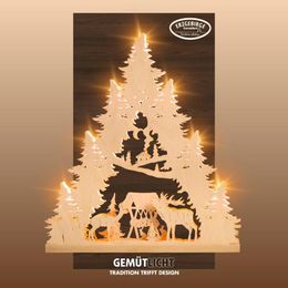 Weigla Lichterbogen &raquo;Hirschfamilie, Lichterspitze aus Holz, NATUR, Made in Germany&laquo; 1 Stk. Erzgebirge garantiert, Weihnachtsdeko Innen, Weihnachtsbeleuchtung