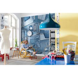 Komar Fototapete &raquo;Jeans - Gr&ouml;&szlig;e 368 x 254 cm&laquo; bedruckt glatt Wohnzimmer, Schlafzimmer blau Papier